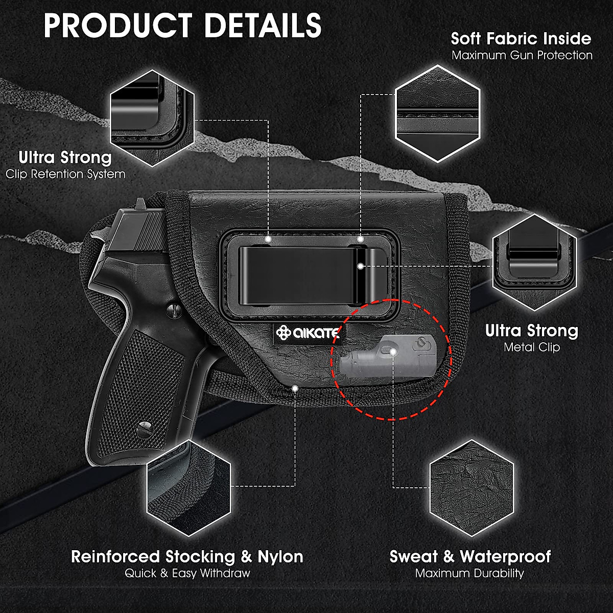 2 PACK IWB Holster with Laser Sight, Concealed Carry Gun Holster for Women/Men, ECO Leather Concealment Inside Waistband Holsters with Metal Clip Fits Most Midsize & Compact 9/40/45 & Laser Attachment