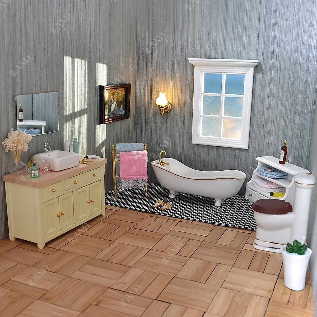 iLAND Varnished Dollhouse Flooring on 1:12 Scale, Dollhouse Floor Boards of Bamboo (Rectangular 48pcs)