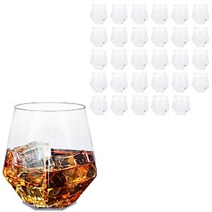Lot45 Diamond Shaped Plastic Wine Glasses - 30pc 12oz Plastic Whiskey Glasses Stemless Wine Glass Bachelorette Glasses