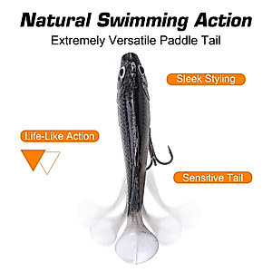 Goture Soft Fishing Lures jig Heads, Saltwater Freshwater Minnow Fishing Bait T Tail with jig Head, Fishing Lure Swim Shad Baits for Bass Fishing 5Pack