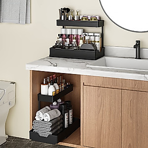 REALINN Under Sink Organizers and Storage, 2 Pack Slide out Kitchen Under Sink Storage Rack, Bathroom Cabinet Organizer Baskets