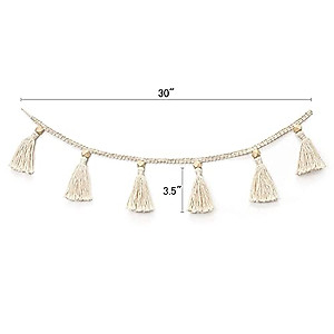 Dahey Wood Bead Garland with Tassels Banner Pom Pom Balls Garlands Decorative Wall Hanging for Boho Home Decor, Baby Shower, Nursey Room, Wedding, Birthday Christmas Party Decorations