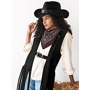 Hercicy Western Outfits for Women Cowgirl Tassel Sleeveless Vest Cowboy Hat Belt and Paisley Bandana for Halloween Dress Up (Black, Medium)