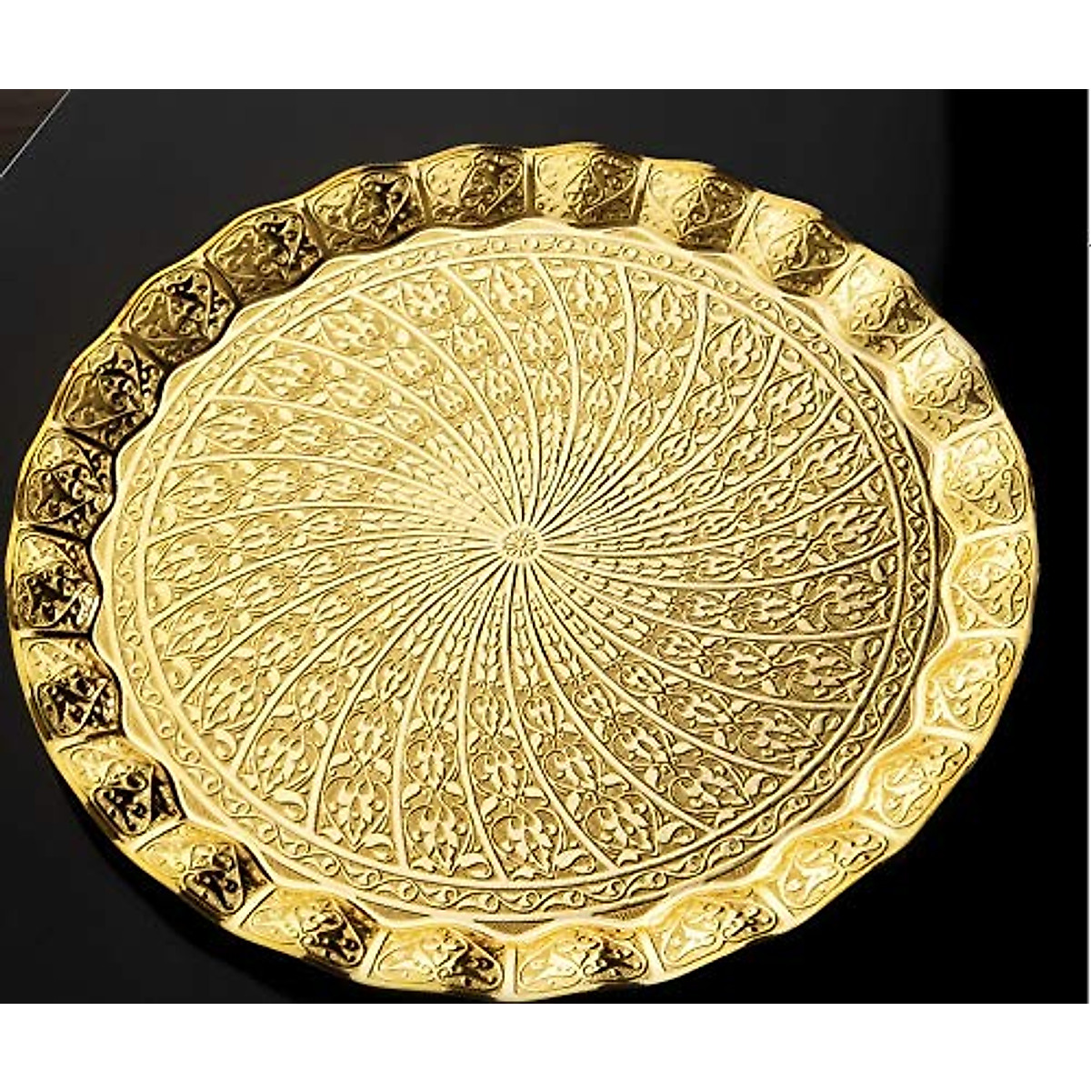 LaModaHome Golden Tea Coffee Serving Tray Set - VIP Special Serving Turkish, Arabic, Moroccan Coffee Tray Gold Plated Ottoman Serving Tray 35 cm