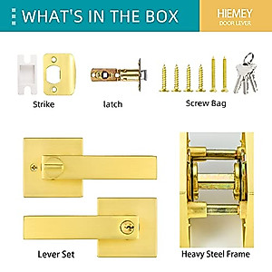 Gold Door Handles Door Knobs,Heavy Duty Modern Interior/Exterio Satin Brass Door Lever Not Keyed Alike Front Entry Door Handle wth Lock(1 Pack)