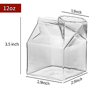 Cocktail Glasses 12oz/360ml Set of 2 Glass Milk Carton Box Creamers Lead-Free Martini Glass Mixing Cups Mini House-shaped Square Container Pitcher for Cocktails Milk Coffee Juice Whiskey Gift