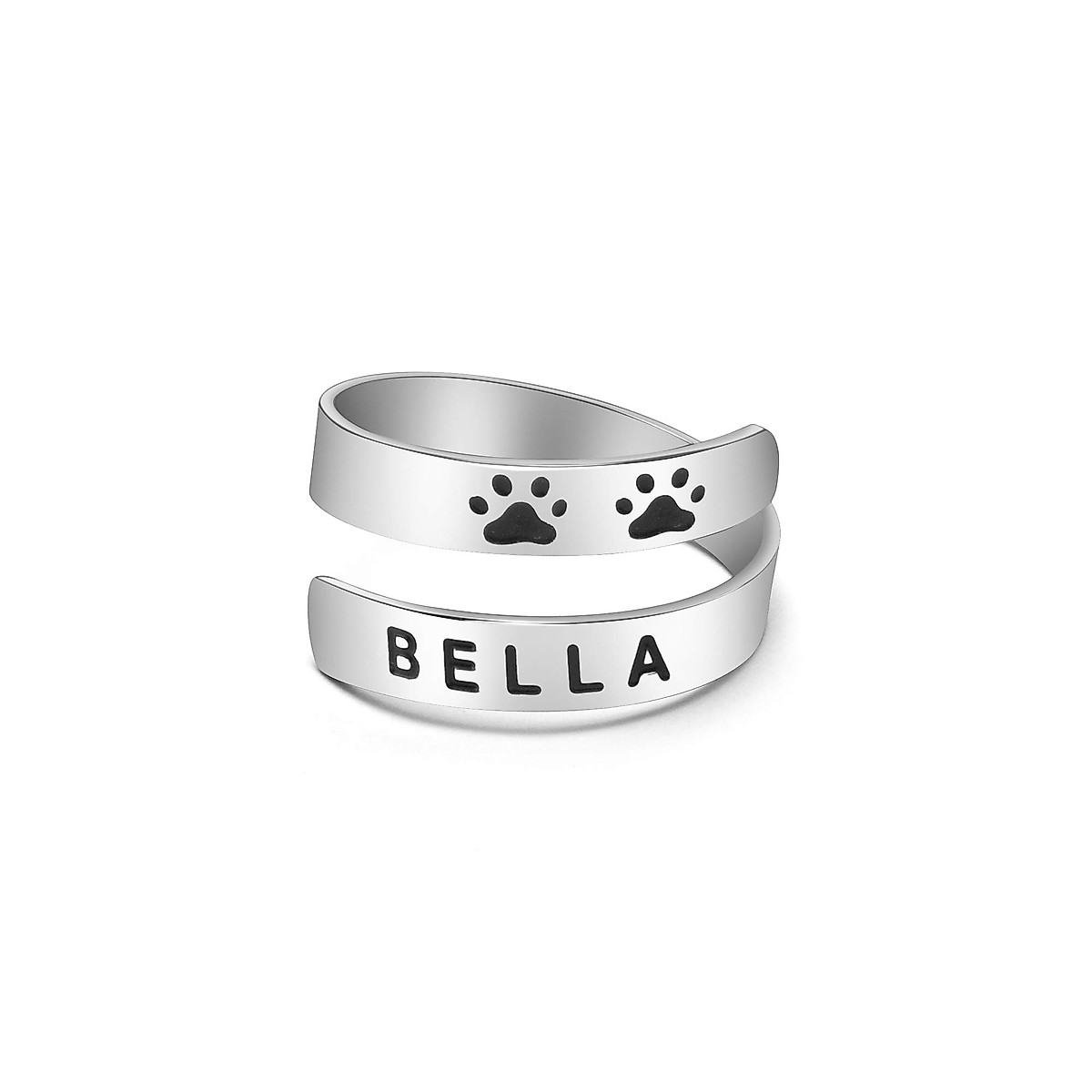 Yiyang Memorial Gifts Customized Pet Name Rings for Her Puppy Funny Dainty jewelry with Paw Print Pet Name Bella for Women Men Dog Cat Lover
