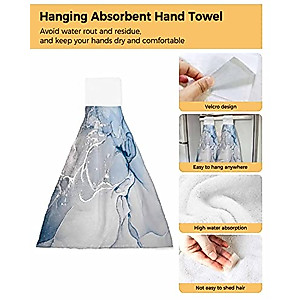 BOBOWUNY Marble 2 Pcs Hanging Kitchen Hand Towels, Modern Abstract Ombre Blue Grey Farmhouse Super Soft Microfiber Tie Towels Aborbent Washcloth for Bathroom Oven Tea Bar