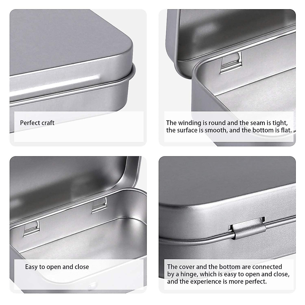 Tamicy Metal Rectangular Empty Hinged Tins - Pack of 80 （Silver 40+Black 40 Mini Portable Box Containers Small Storage Kit & Home Organizer small tins with lids craft containers 3-1/2''X2-1/2''X4/5''