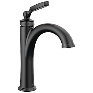 Delta Faucet Woodhurst Single Hole Bathroom Faucet, Single Handle Bathroom Sink Faucet Black, Diamond Seal Technology, Drain Assembly, Matte Black 532-BLMPU-DST