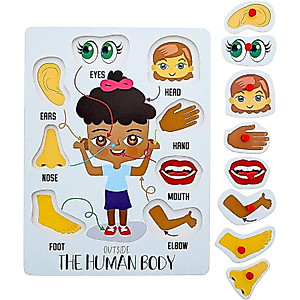 Blue Panda 2 Pack Educational Wood Peg Anatomy Puzzle Toys for Kids Game, Human Body Parts