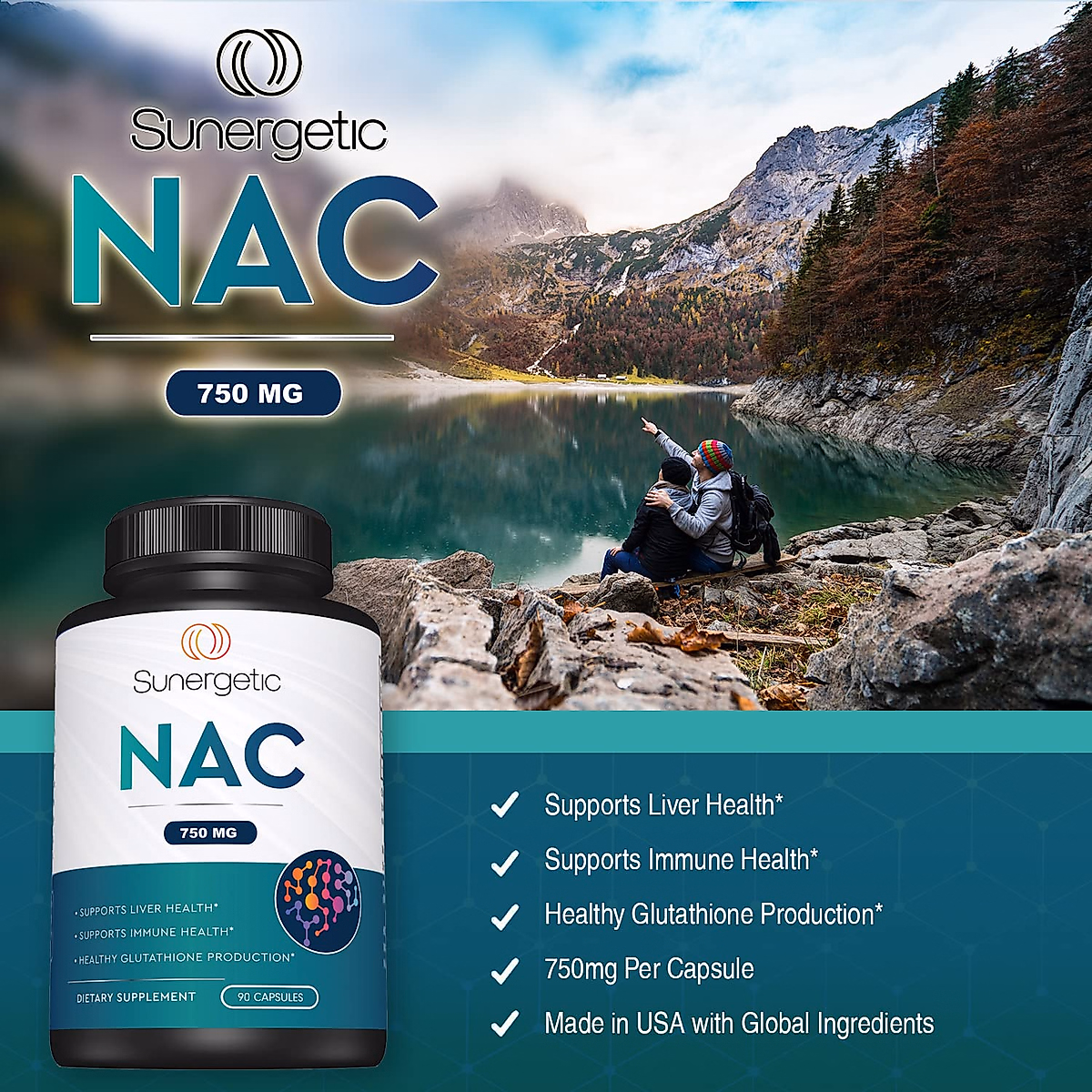 Premium NAC Supplement N-Acetyl Cysteine – 750mg Per Capsule – Supports Liver, Detox Immune, Cellular & Respiratory Health – 90 N Acetyl Cysteine Capsules