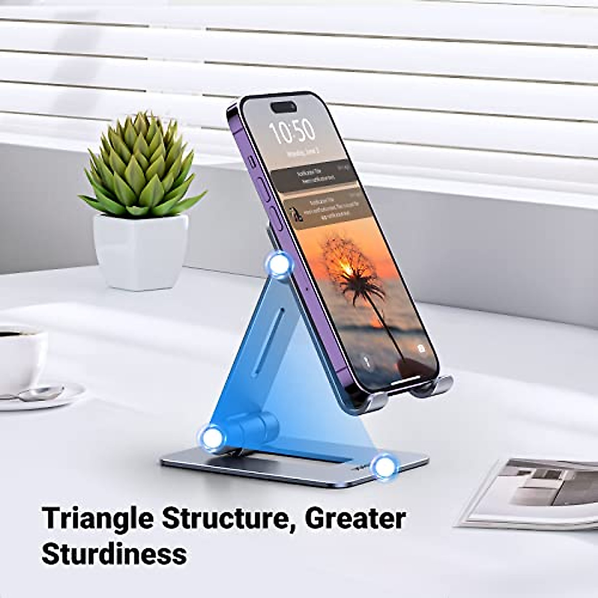 UGREEN Cell Phone Stand Desk Phone Holder Compatible with iPhone 15 14 13 12 Pro Max 11 XS Max XR X 8 Plus, Fully Adjustable Foldable Desktop Aluminum Smartphone Stand