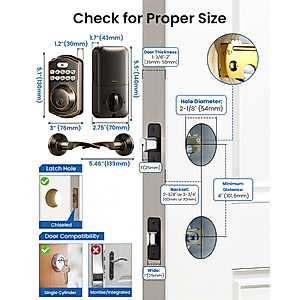 Veise Keyless Entry Door Lock with 2 Lever Handles - Electronic Keypad Deadbolt, Easy Installation Digital Smart Front Door Lock Set, Oil Rubbed Bronze