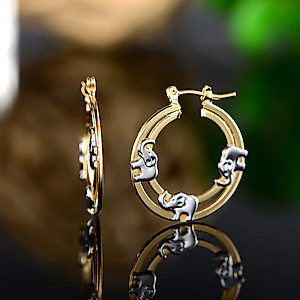 Barzel 18K Gold Plated Elephant Hoop Earrings For Women - Made In Brazil (ER107-2T)