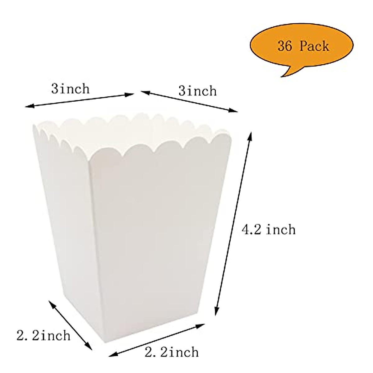 36 Pack White Popcorn Boxes, 2.2 x 4.2 x 3 inch Mini Popcorn Boxes for Movie Night Decorations