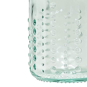 Amici Home Urchin DOF Glass and Bottle Set | 12 Oz Glasses & 34 Oz Bottle | Italian Made, Recycled Green Glass | Hobnail Drinkware for Water, Juice, Cocktails (Set of 6 Glasses & Bottle)