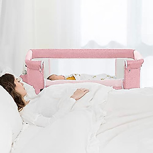 Ihoming Baby Bassinet Bedside Sleeper, Baby Bed Side Crib with Storage Basket, Easy Folding Bassinets, Adjustable Baby Bed for Infant Newborn, Pink