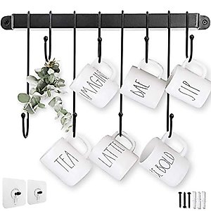 AJART Coffee Mug Rack Form Hand-Forged Cup Holder (17”/8 Hooks) Coffee Mug Hangers for Kitchen Organizer and Mug Hangers for The Wall