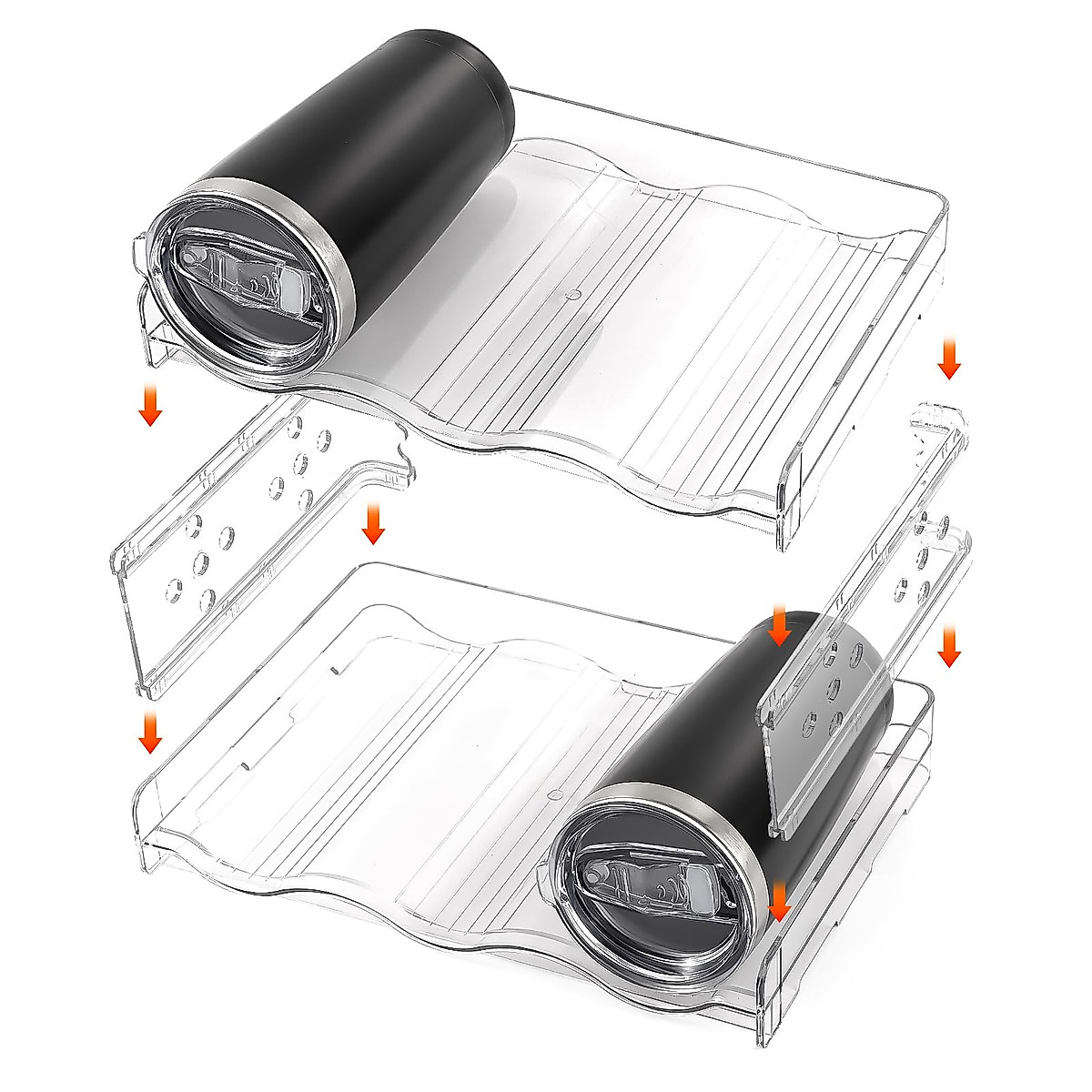 4 Tier Stackable Water Bottle Organizer Holder, Large Compartment Bottle Storage Rack for Stanley Tumbler, Clear Plastic Wine Rack/Drink Bottle Holder for Cabinet Organization and Storage