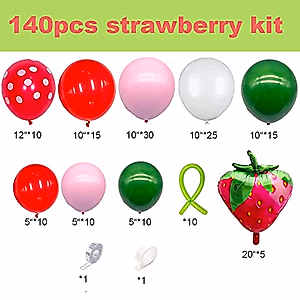Strawberry Balloons Arch Kit 140pcs Strawberry Birthday Party Decorations Pink Green and Strawberry Balloon for Baby Shower Sweet Berry First Birthday Decoration