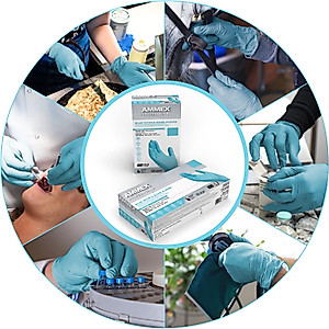 AMMEX Blue Nitrile Exam Gloves, Case of 1000, 3 Mil, Size Medium, Latex Free, Powder Free, Textured, Disposable, Non-Sterile, Food Safe, APFN44100