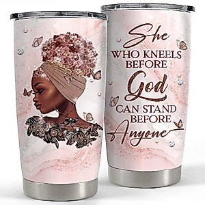 SANDJEST Black Queen Tumbler Faith Black Women Bible 20oz Tumblers with Lid Gift for African American Afro Black Girl Encouragement Birthday Women Day