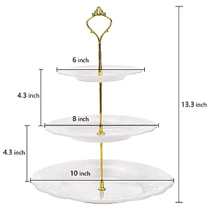 Coloch 3 Pack 3 Tier Plastic Cupcake Stands, White Cupcake Display Tower Cupcake Holder Pastry Snack Serving Plate for Buffet, Party, Birthday, Wedding, Baby Shower, 6/8/10 Inch