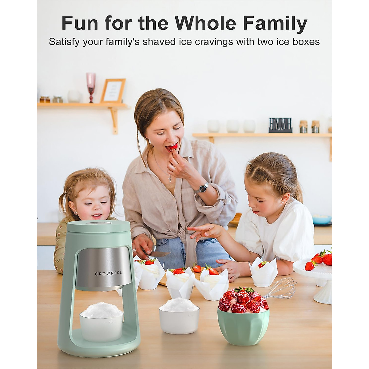 CROWNFUL Shaved Ice Machine, Snow Cone Machine with 2 Ice Cups, Ice Shaver Machine for Snow Cones, Snowballs, Frozen Cocktails and More, Easy to DIY with Snow Cone Syrup at Home