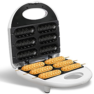Corn Dog Waffle Maker Small, Hot Dog Waffle Machine with Non-stick Coating Plate, Waffle Dog Maker Toaster Make 6 Corn Dogs, Corn Dog Waffle Machine Make Corn Dog in Minutes, White