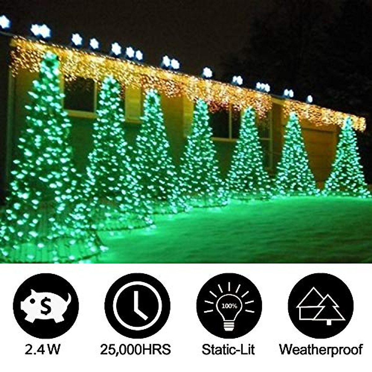 Silvom Green Christmas Lights, 25 LED Festive Lights, 16ft Faceted C9 String Lights, 120V UL Certified Indoor & Outdoor String Lights for Easter, Tree, Garden, Party, Patio, Fence, Holiday Decoration