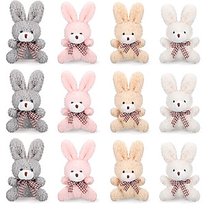 Zomiboo 12 Pcs Valentine Bear Animal Plush Toys 4 Inch Santa Hat Soft Cute Bear Dolls Sleeping and Playing Stuffed Toys Gifts for Xmas DIY Baby Shower Party(Pink, Apricot, Gray, White, Rabbit)
