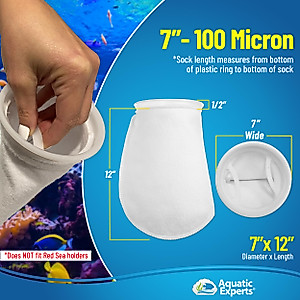 Aquatic Experts 7 Inch Filter Sock - 100 Micron Felt Filter Sock, Filter Socks for Saltwater Aquarium, Fish Tank Sump Filter Sock, Freshwater Aquarium Socks, Reef Filter Sock, (7"x12", 4 Pack)