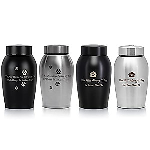 Pet Urn, JOFUNG Metal Cremate Funeral Urn for Dog/Cat ashes,Paw Print keepsake，Laser Engraving, Thread Design on The Top,Black Paw Print