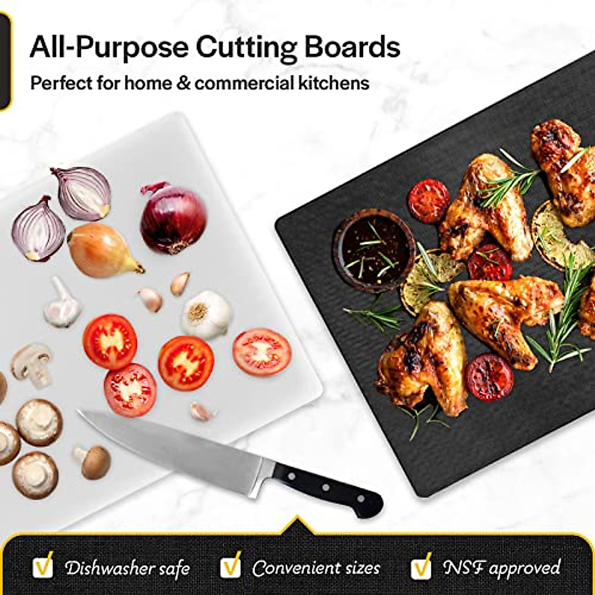Thirteen Chefs Cutting Boards for Kitchen - 30 x 18 x 0.5" White Color Coded Plastic Cutting Board with Non Slip Surface - Dishwasher Safe Chopping Board