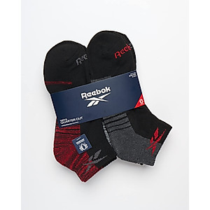Reebok Men’s Quarter Socks – 6 Pack Cushion Quarter Cut Ankle Socks for Men - Breathable Men's Athletic Socks (Size: 6-12.5), Size 6-12.5, Red/Black