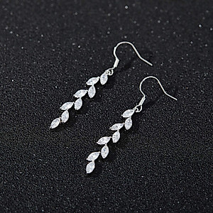 SWEETV Marquise Wedding Dangle Earrings for Brides Birdesmaid, Crystal Long Bridal Earrings for Women Prom, Silver