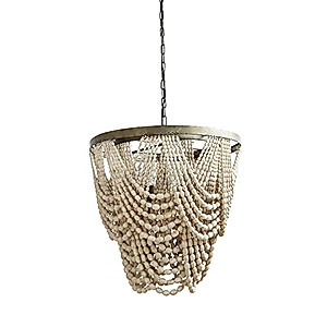 Creative Co-Op Rustic Farmhouse Boho Light Fixture with Wooden Beads - 2-Tier Draped Bead Chandelier