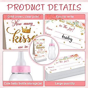 Fuutreo Guess How Many Baby Shower Game Sign with 50 Cards Floral Greenery Baby Shower Decorations with 2.76 x 2.76 x 8.27 Inch Baby Bottles for Girl Boy Party Games Favor Gift (Cute Style)