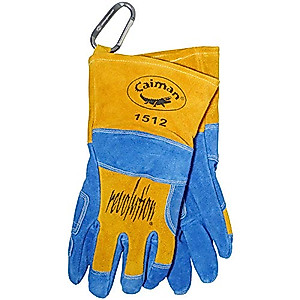 Caiman Premium Split Cowhide MIG/Stick Welding Gloves, Wool Lining, Kontour, Kevlar, Blue/Gold, Large (1512)