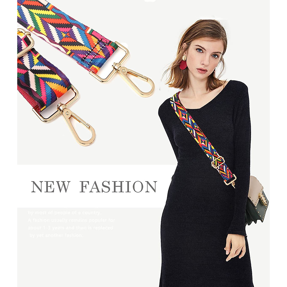 Wide Shoulder Strap Adjustable Replacement Belt Guitar Style Cross body Handbag Purse Strap (Folk Style)