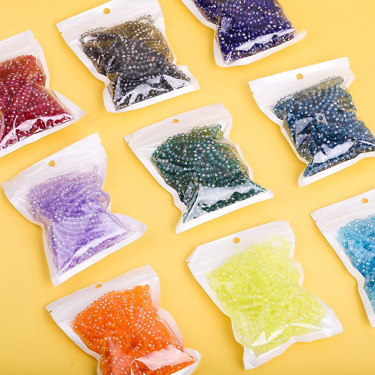 10 Strands 4mm Rondelle Crystal Glass Beads, Micro 48 Faceted Tiny Glass Beads Diamond Cut Gemstone Strand Loose Beads Sparkly Beads for DIY Jewelry Making,Gold