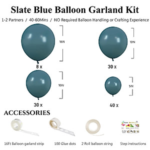 Fxozru Slate Blue Balloons Arch Garland Kit 108Pcs 18/12/10/5 Inch Different Sizes Dark Teal Balloons for Birthday Wedding Bridal Baby Shower Decorations Party Supplies