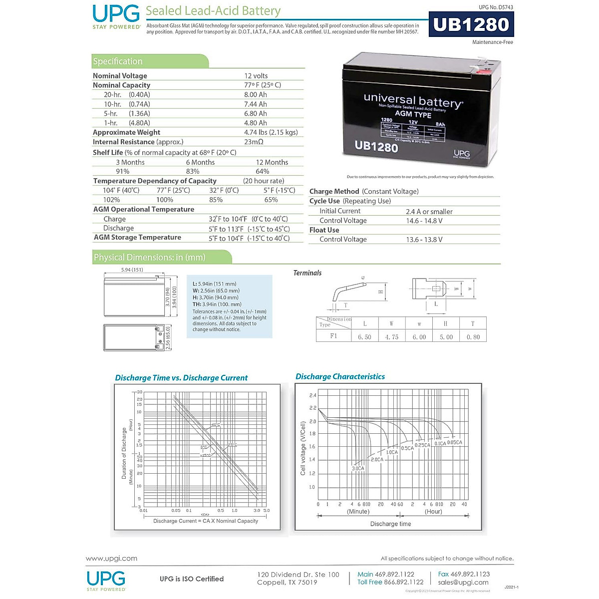 UB1280 12V 8AH SLA Battery Replacement for APC UPS - RBC12 Battery