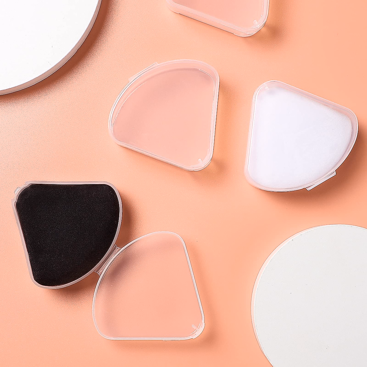 Yrarbil 10 Pieces Triangle Powder Puff, Soft Velour Puff Face Makeup Puff for Loose/Body/Mineral Powder, Wet and Dry Dual-use, with Travel Storage Box (Black)