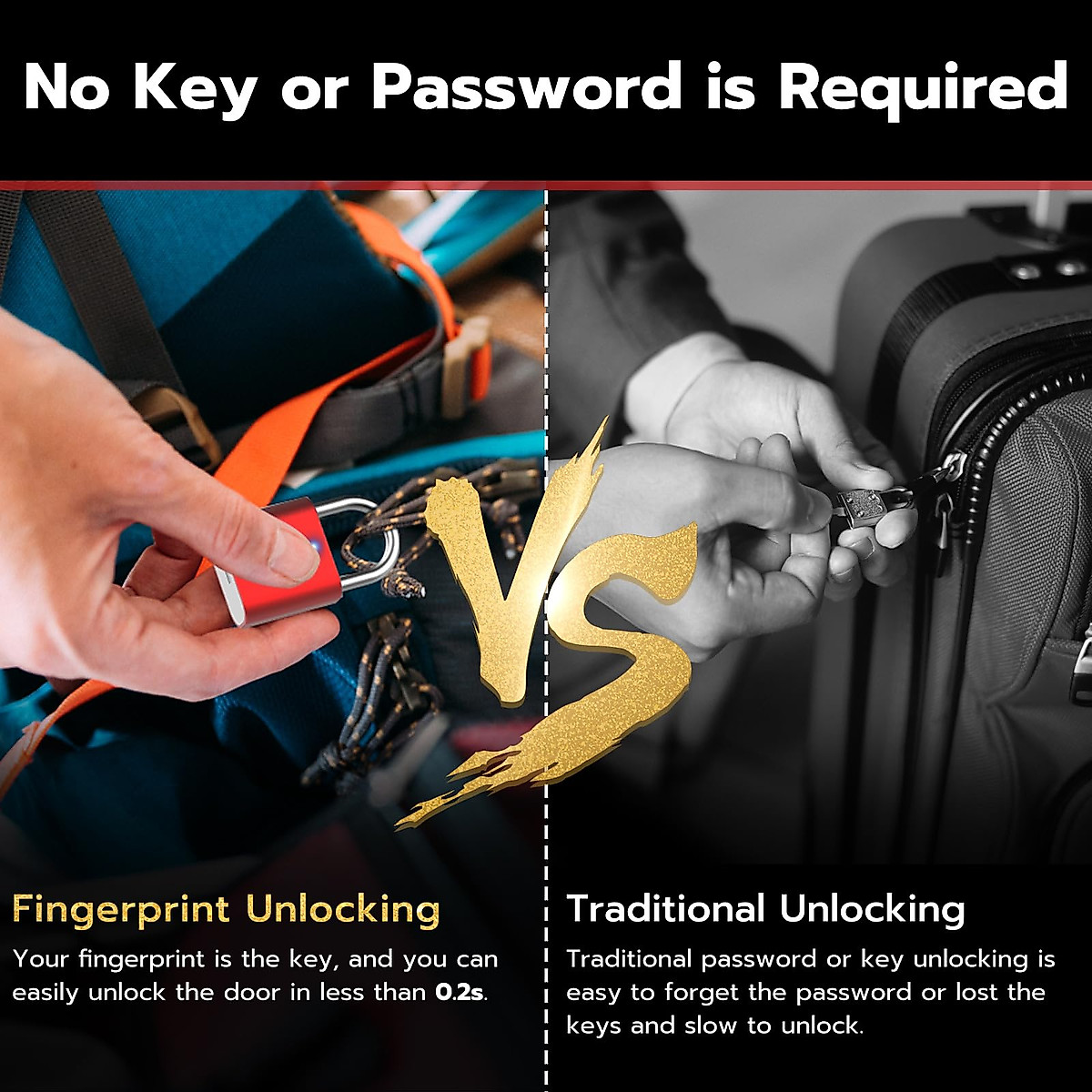 Smart Padlock Gym Lock [2-Pack, Black & Silver] eLinkSmart Mini Fingerprint Padlock, Colourful Metal Keyless Thumbprint Lock for Luggage, School Bag, Toolbox, Gym Locker