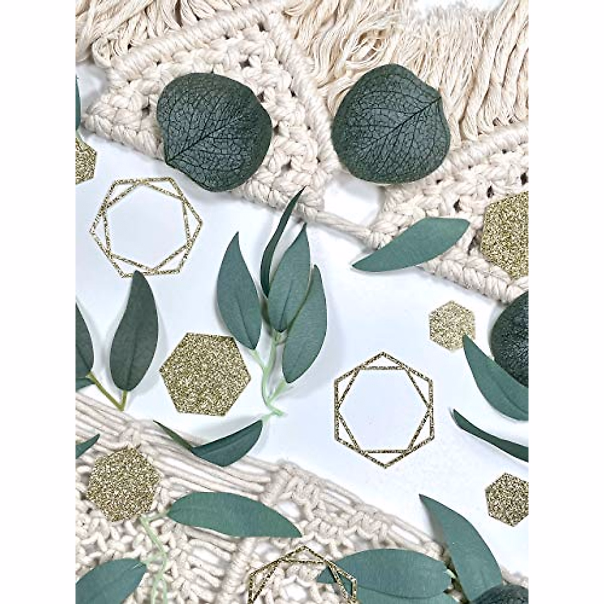 Greenery Baby Shower Decorations, Bridal Shower Table Decorations, Hexagon Confetti, Artificial Eucalyptus Leaves with Willow Leaves Confetti, Handmade