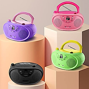 hPlay Gummy GC04 Portable CD Player Boombox with Digital Tunning AM FM Stereo Radio Kids CD Player LCD Display, Front Aux-in Port and Headphone Jack, Supported AC or Battery Powered- Black