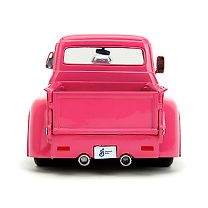 1956 F-100 Pickup Truck Pink with Graphics and Franken Berry Diecast Figure Franken Berry Hollywood Rides Series 1/24 Diecast Model Car by Jada 32025
