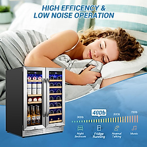 Velivi Wine and Beverage Refrigerator Under Counter, 24 Inch Beverage Fridge Dual Zone with Glass Door, Freestanding & Built In Beverage Cooler with Increase Capacity Space, Advanced Cooling System